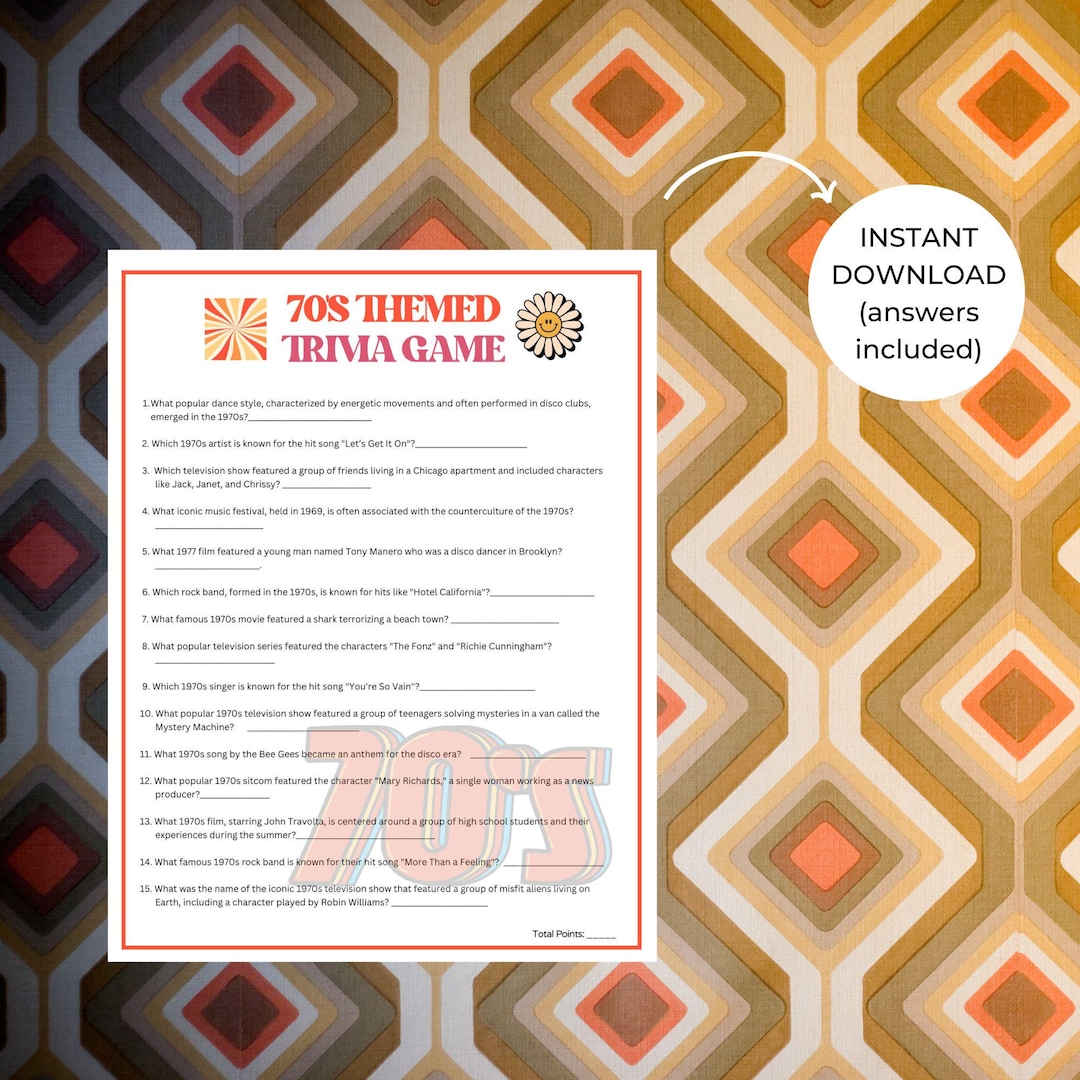 70's Themed Trivia Game | Printable Fun for Office Parties, Birthday ...