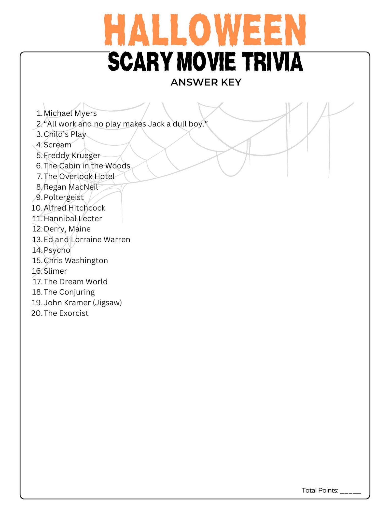 Scary Movie Trivia Game for Halloween - Etsy