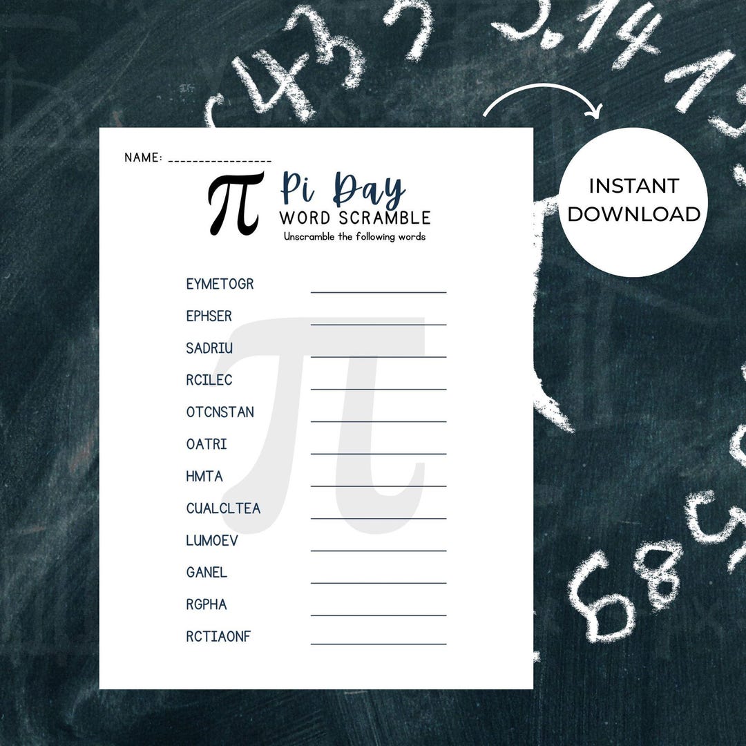 Pi Day Word Scramble Game for Kids | Fun & Educational Printable Math ...