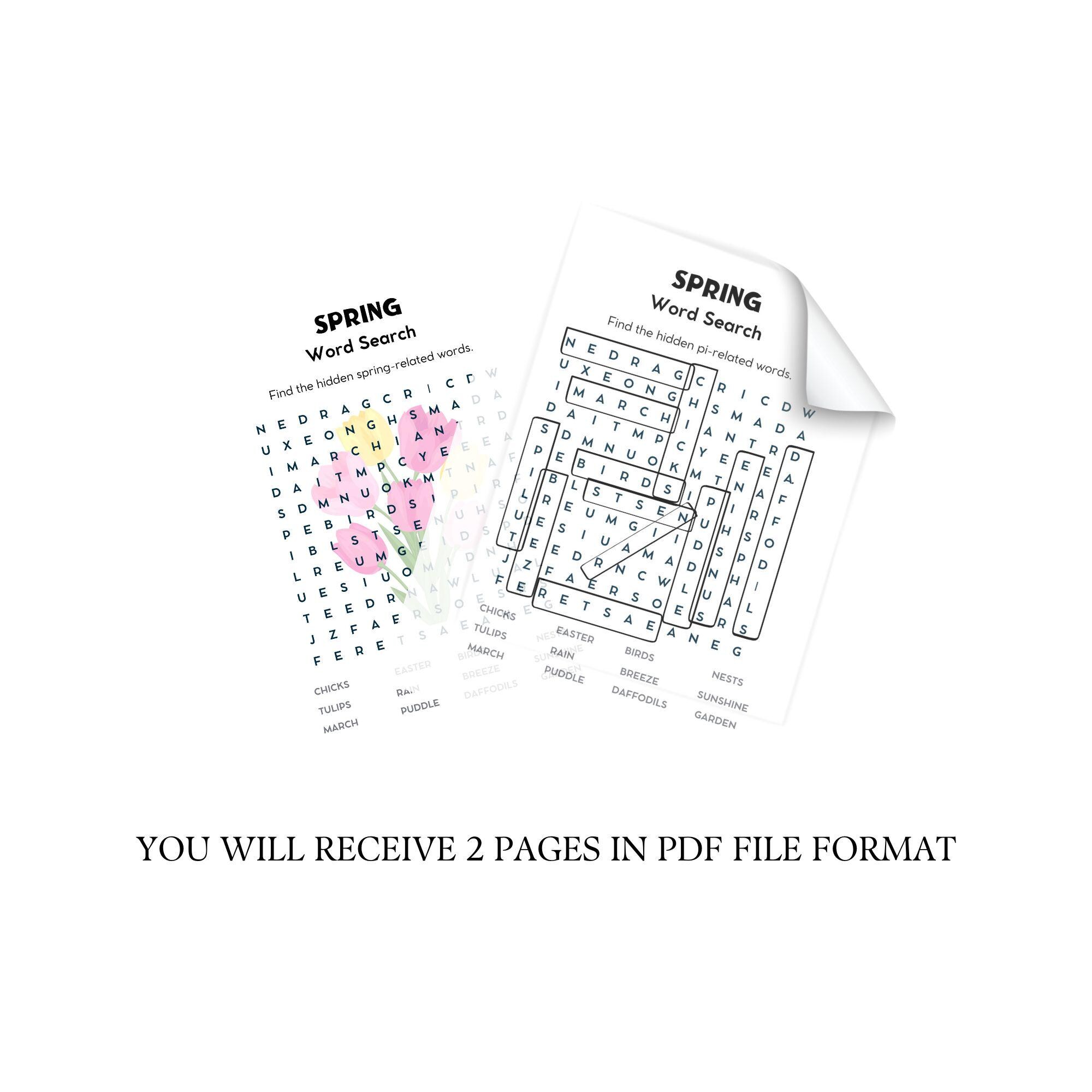 Spring Word Search for Kids | Fun Printable Activity Worksheets - Etsy
