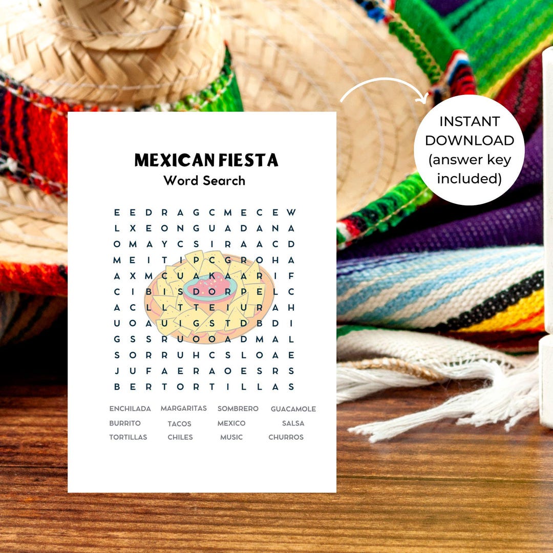 Mexican Fiesta Word Search Game | Taco Trivia | Cinco De Mayo Game ...