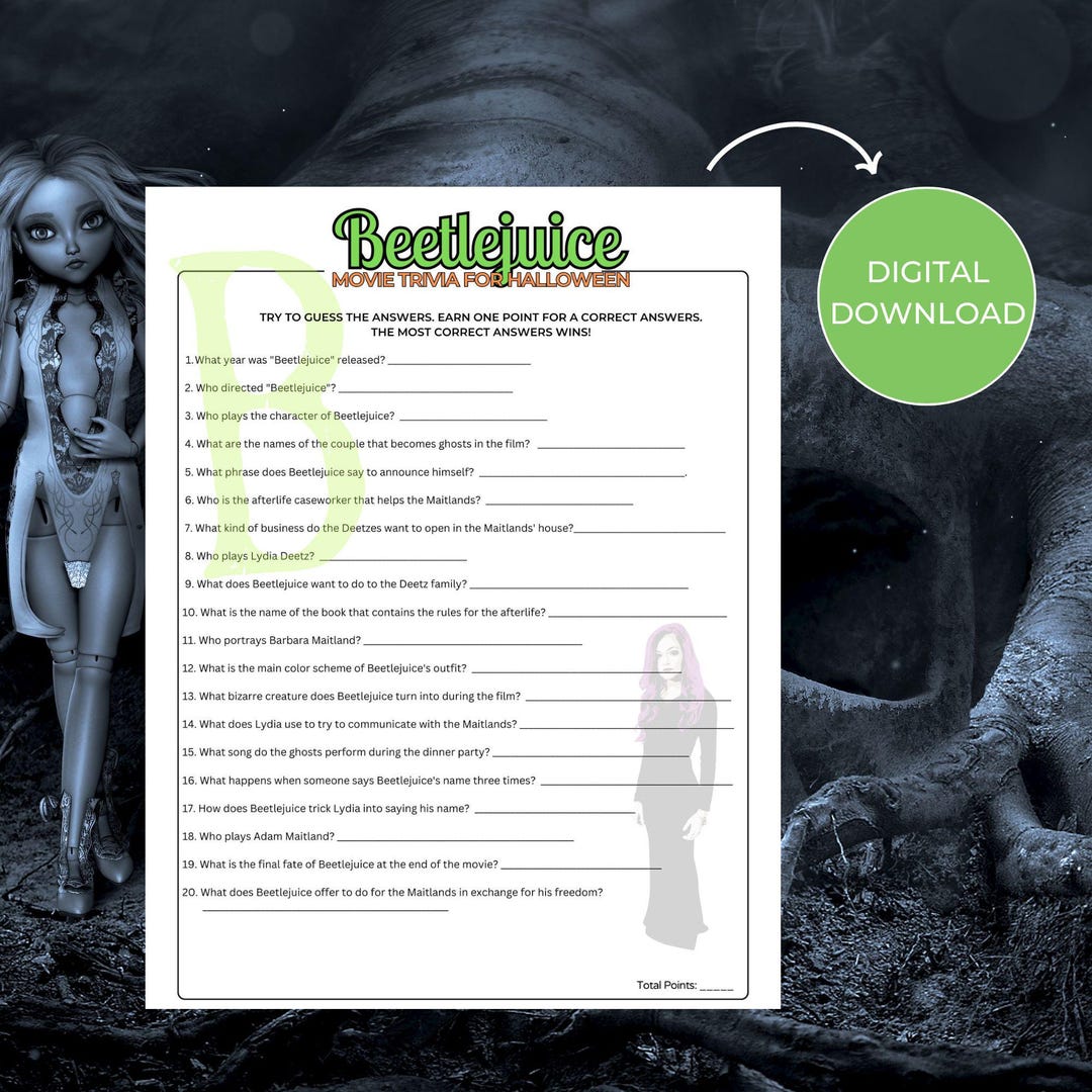 Beetlejuice Movie Trivia Game | Printable Halloween Party Fun for Kids ...