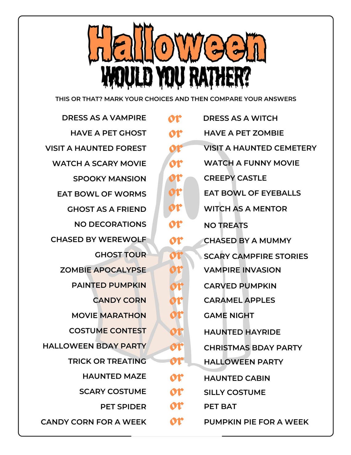 Halloween Would You Rather Game for Kids - Etsy