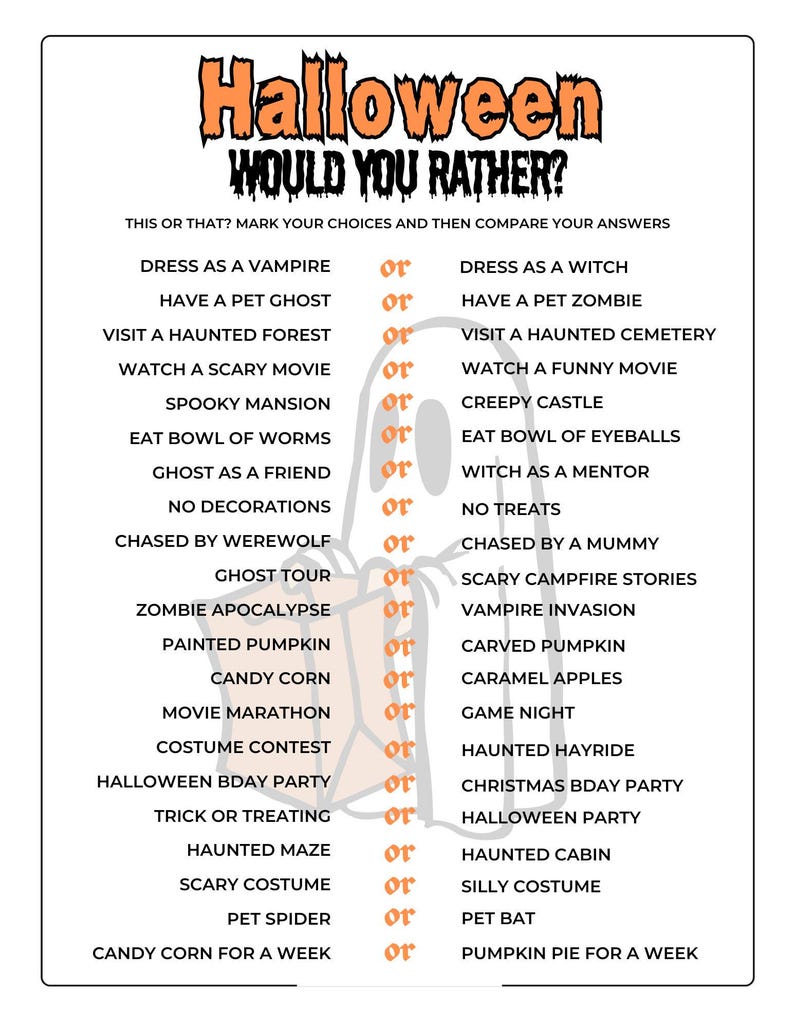Halloween Would You Rather Game for Kids - Etsy