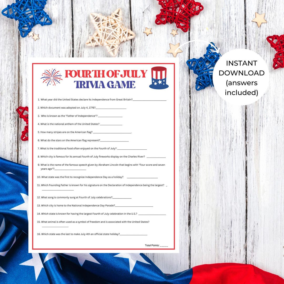 Fourth of July Trivia Game – Fun Independence Day Party Game for Family ...