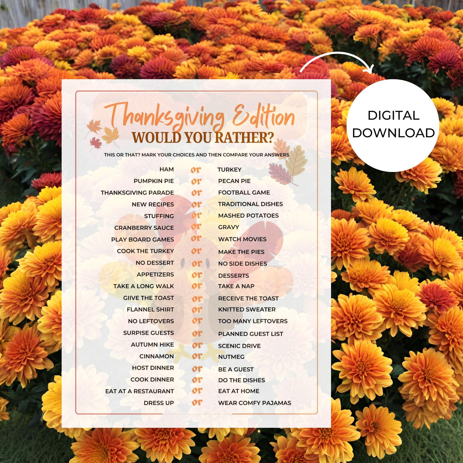 Thanksgiving Would You Rather Game, Ice Breaker Questions for ...