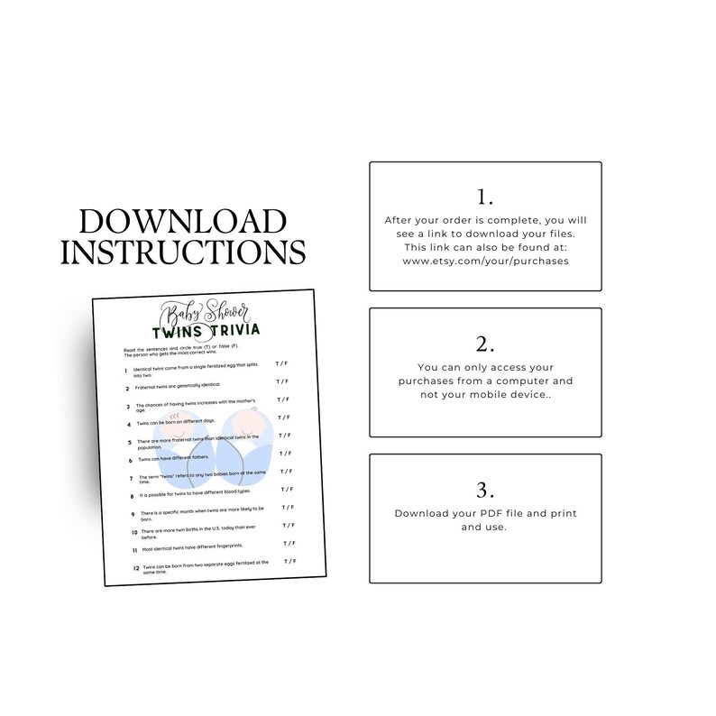 Twins Trivia Baby Shower Game | Three Styles for Twin Girls, Twin Boys ...