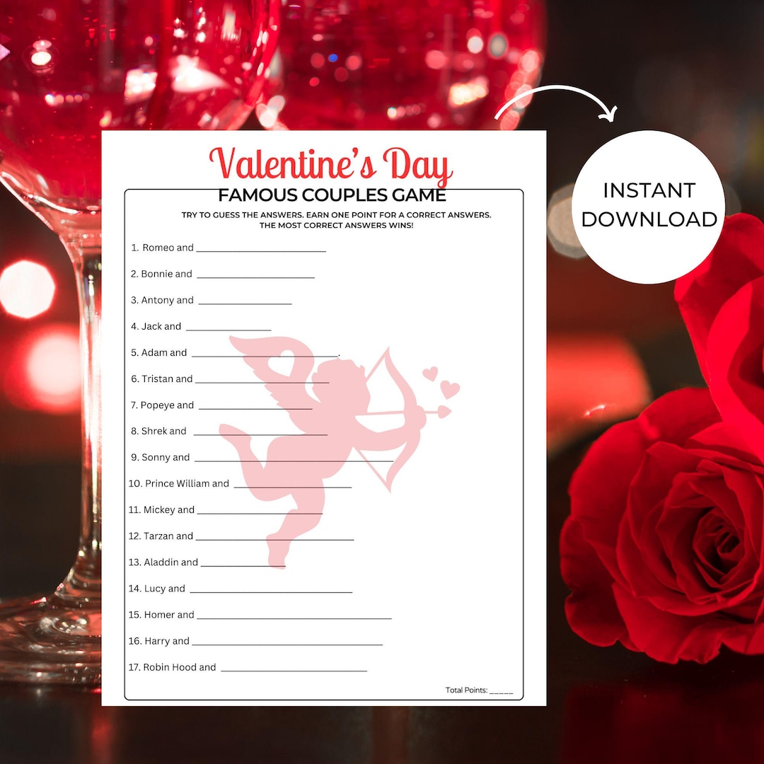 Valentine's Day Famous Couples Trivia Game | Printable & Downloadable ...