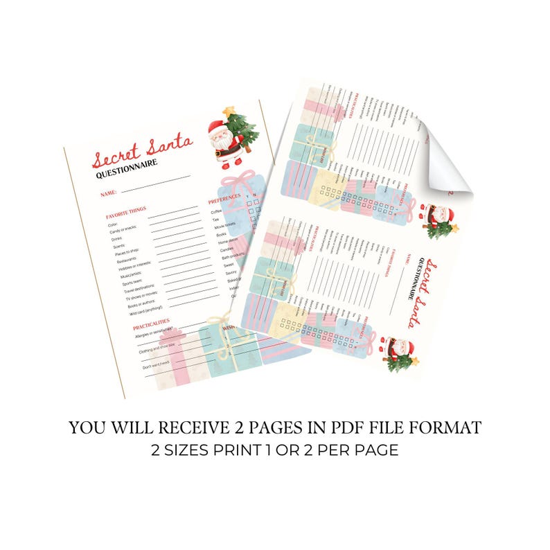 Secret Santa Questionnaire | Printable PDF Download - Etsy