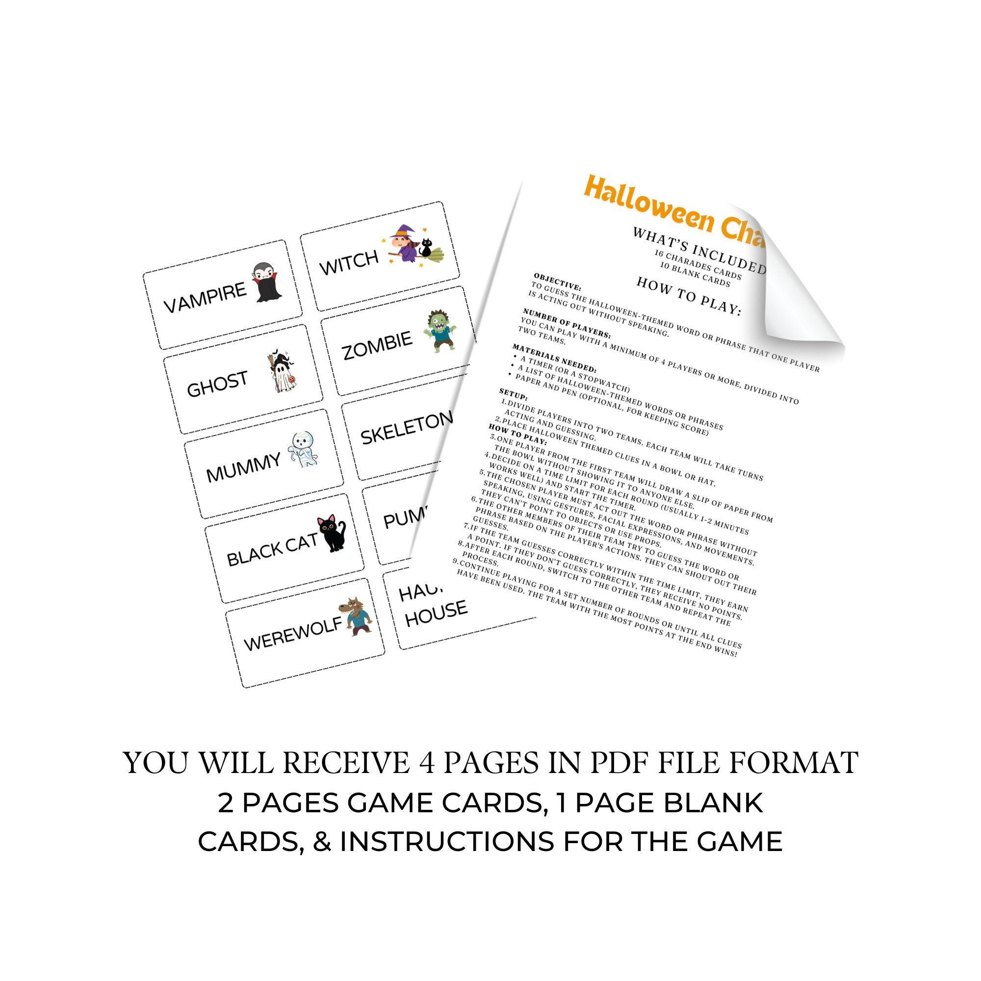 Halloween Charades Game for Kids | Instant Download PDF Format ...