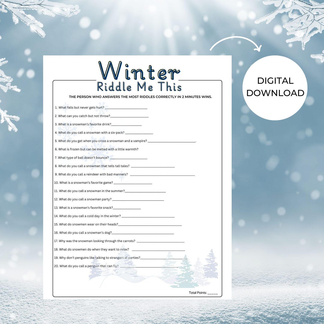 Winter Riddle Me This Trivia Game - Printable & Downloadable! - Etsy