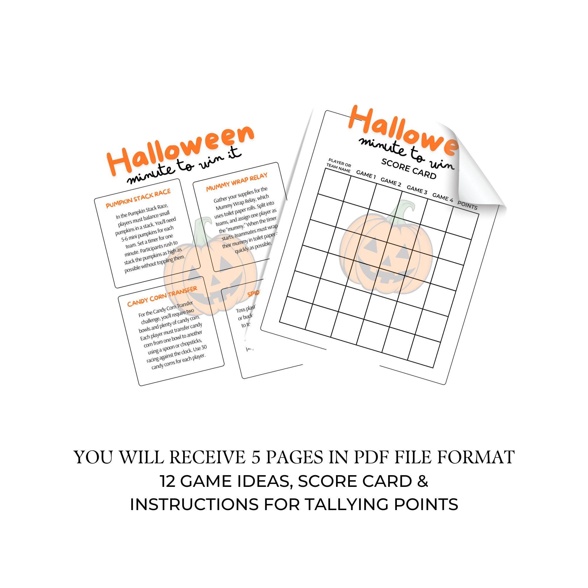 Halloween Minute to Win It Games for Kids | Halloween Party Printable ...