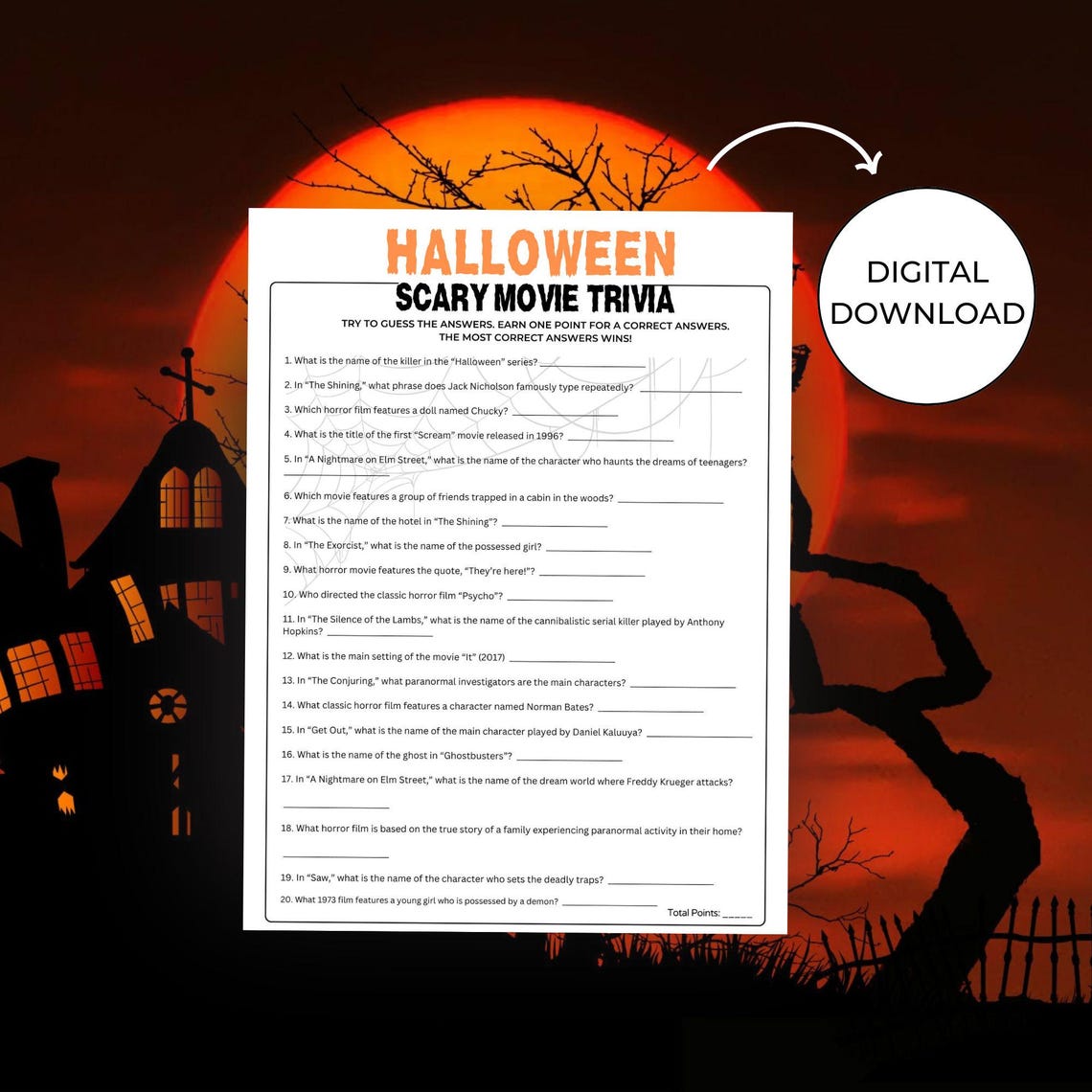 Scary Movie Trivia Game for Halloween - Etsy