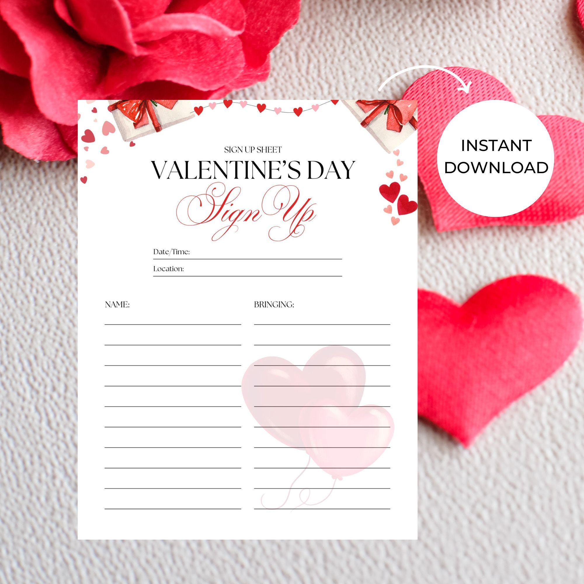 Printable Valentine's Day Sign-up Sheet for Potlucks & Parties - Etsy