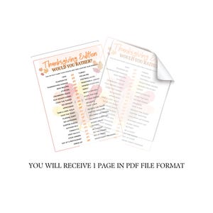 Thanksgiving Would You Rather Game, Ice Breaker Questions for ...