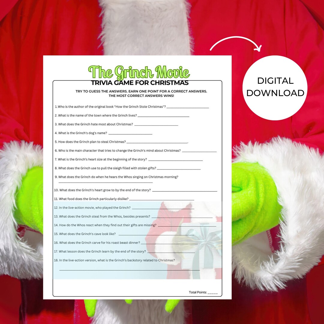 The Grinch Movie Trivia Game | Christmas Movie Trivia for Kids and ...