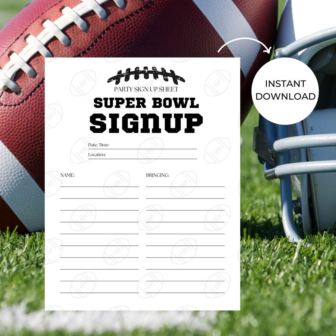 Printable Super Bowl Sign-up Sheet | Perfect for Parties & Potlucks! - Etsy