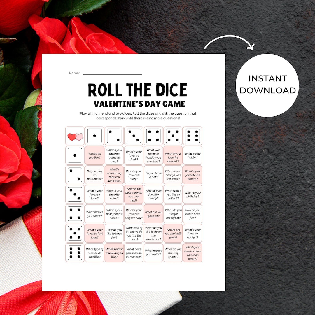 Valentine's Day Roll the Dice Printable Game | Get to Know Each Other ...