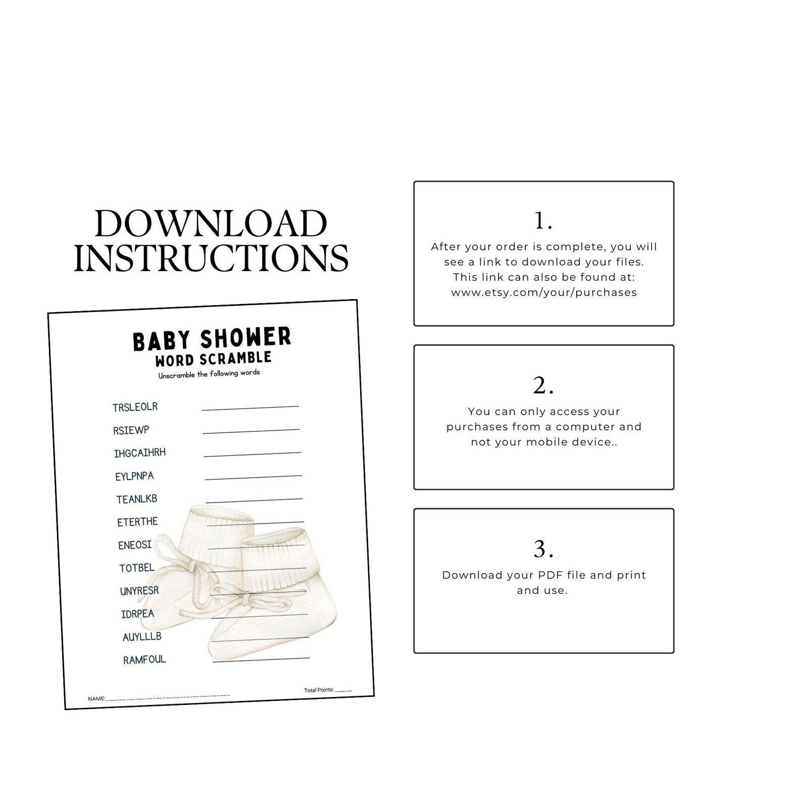 Baby Word Scramble Game | Printable Baby Shower Game | Baby Word Puzzle ...