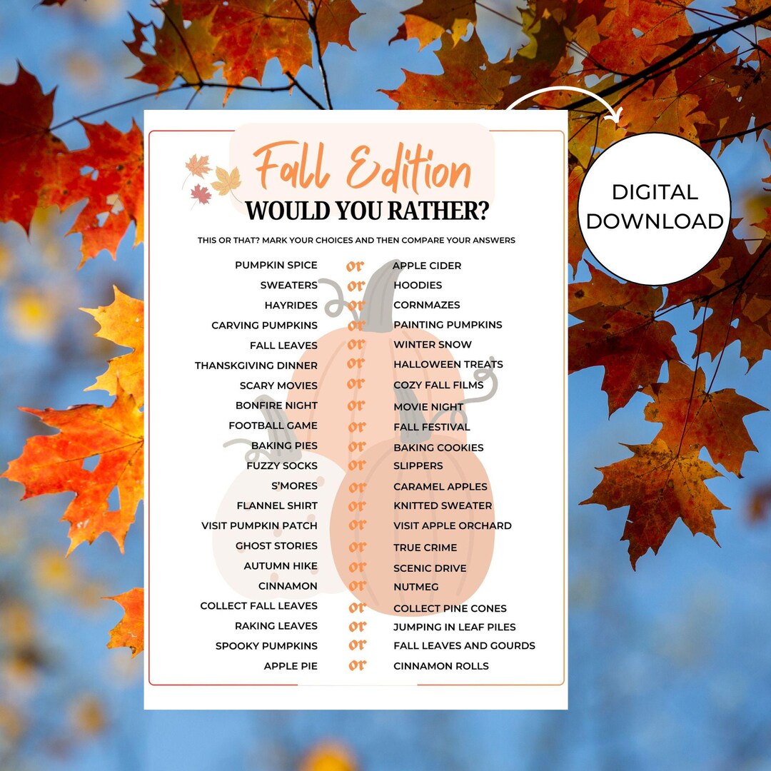 Would You Rather Game Fall Edition | Printable Fall Party Game - Etsy