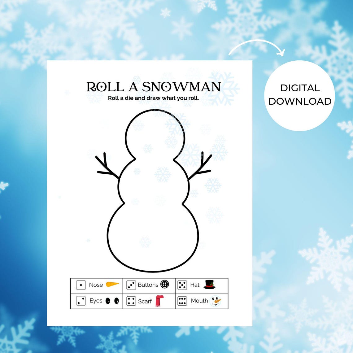 Roll a Snowman Dice Game for Kids - Printable and Downloadable! - Etsy