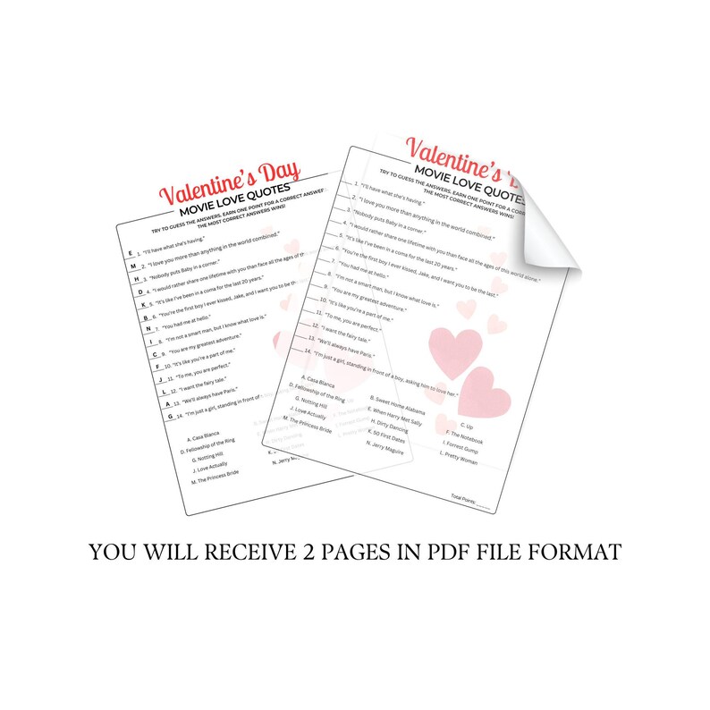 Movie Love Quotes Trivia Game | Fun Printable for Valentine's Day - Etsy
