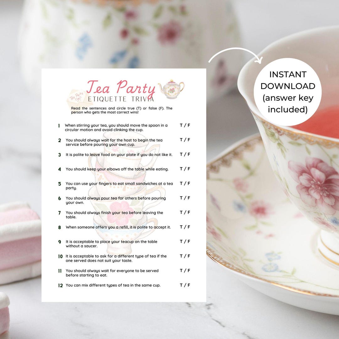 Tea Party Etiquette Trivia Game - Fun and Engaging Activity for Tea ...