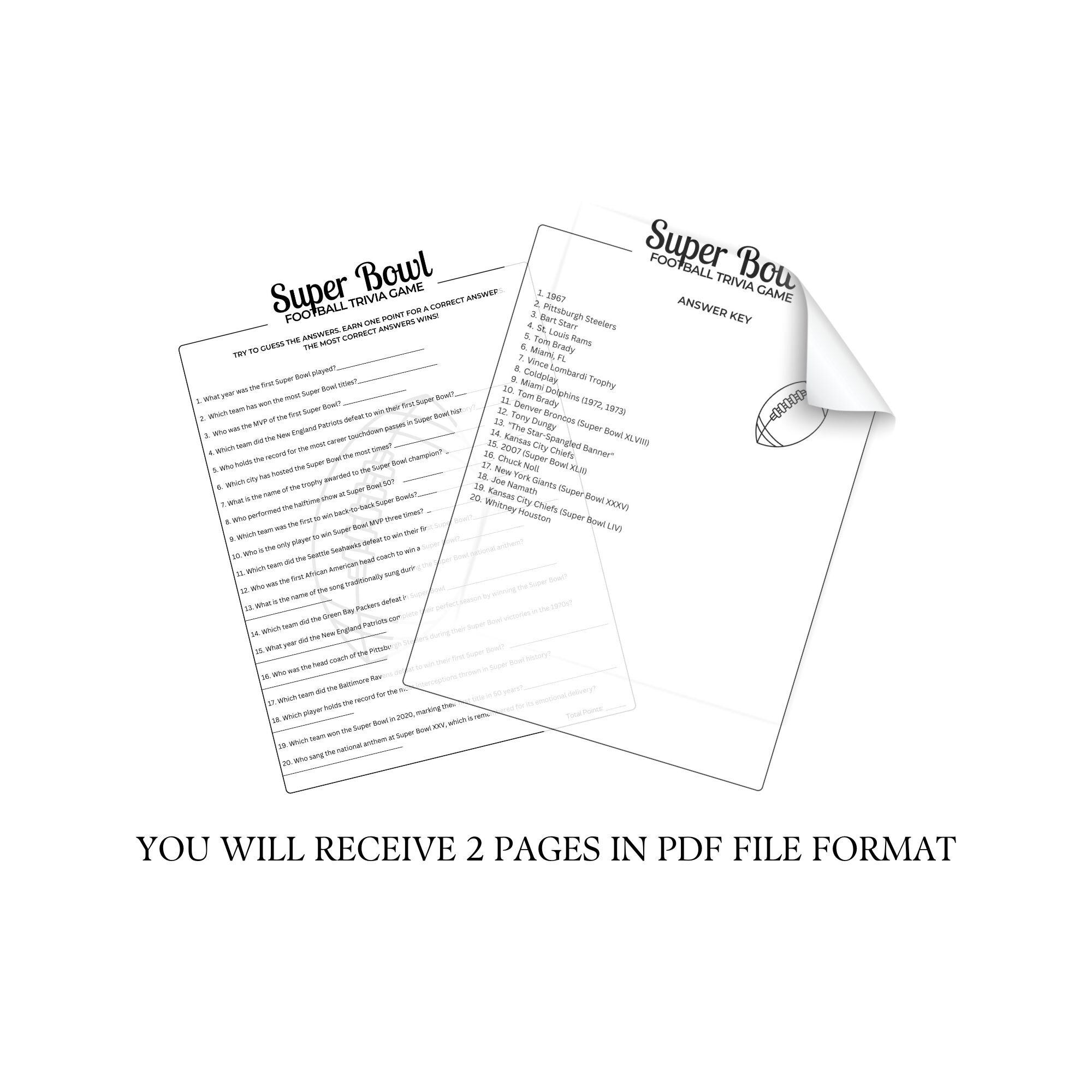 Super Bowl Football Trivia Party Game | Printable & Downloadable Party ...