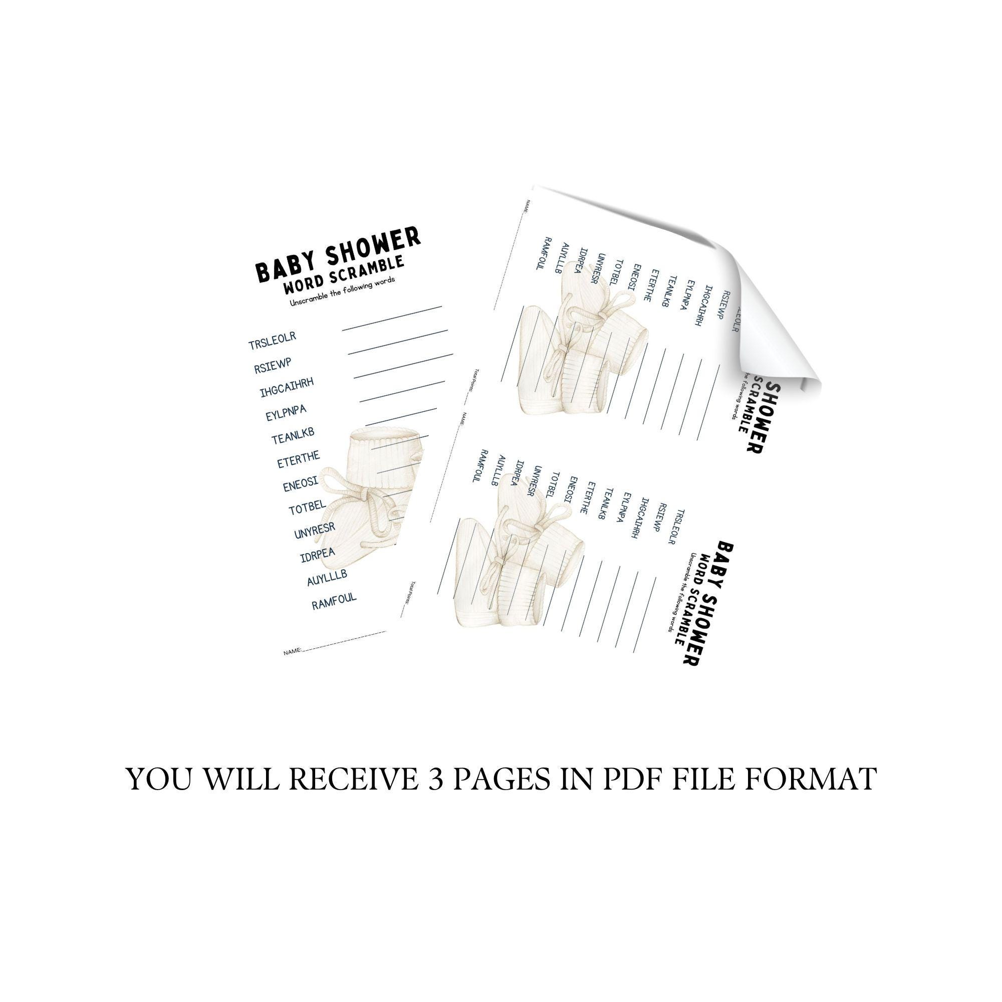 Baby Word Scramble Game | Printable Baby Shower Game | Baby Word Puzzle ...