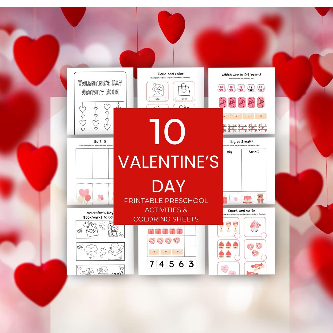 Valentine's Day Activity and Coloring Book for Preschool: Printable Fun ...