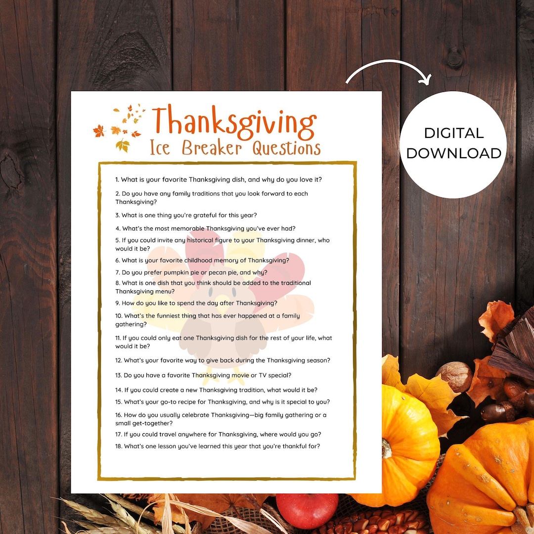 Thanksgiving Ice Breaker Questions Printable: Spark Fun Conversations ...
