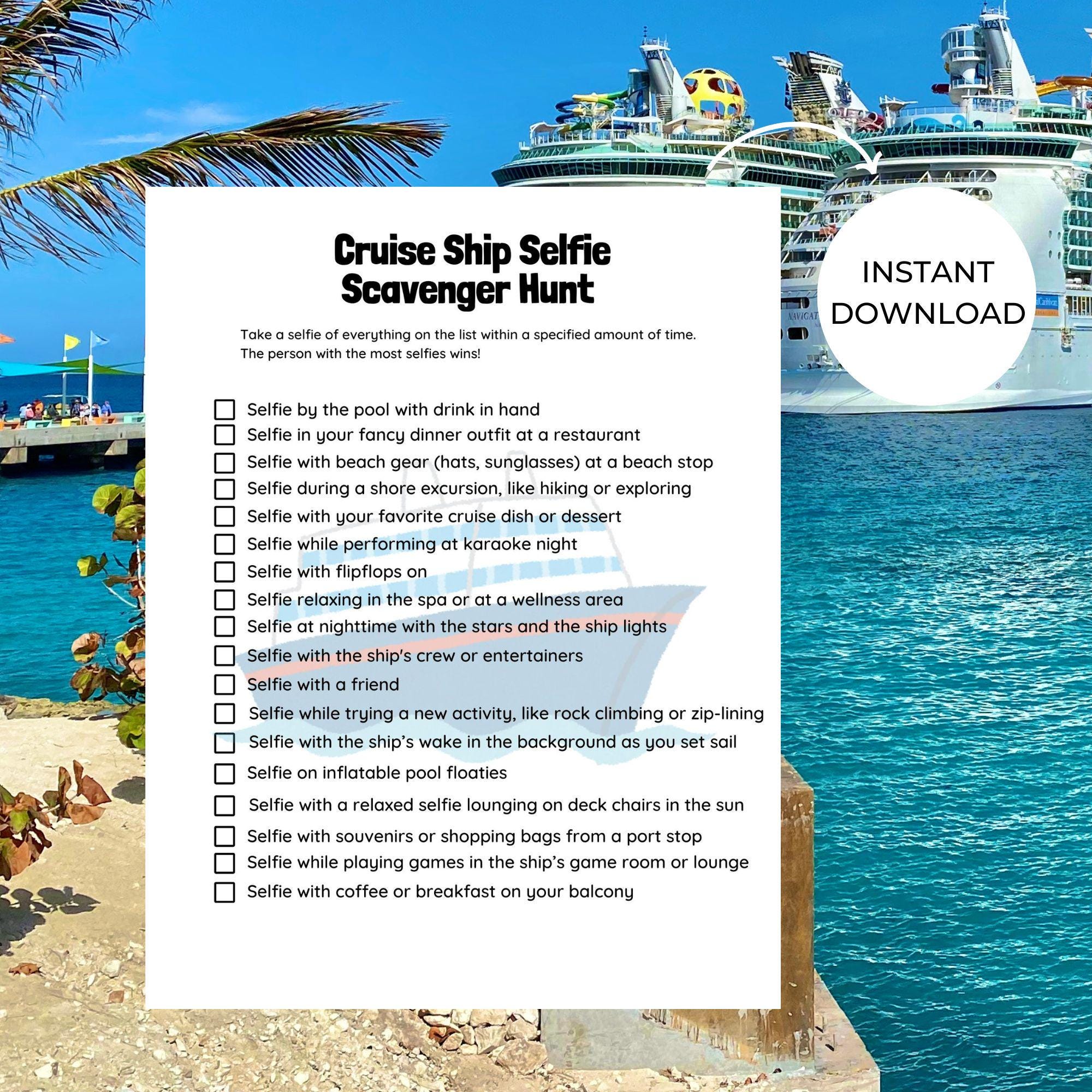Fun Cruise Ship Selfie Scavenger Hunt Printable | Cruise Scavenger Hunt ...