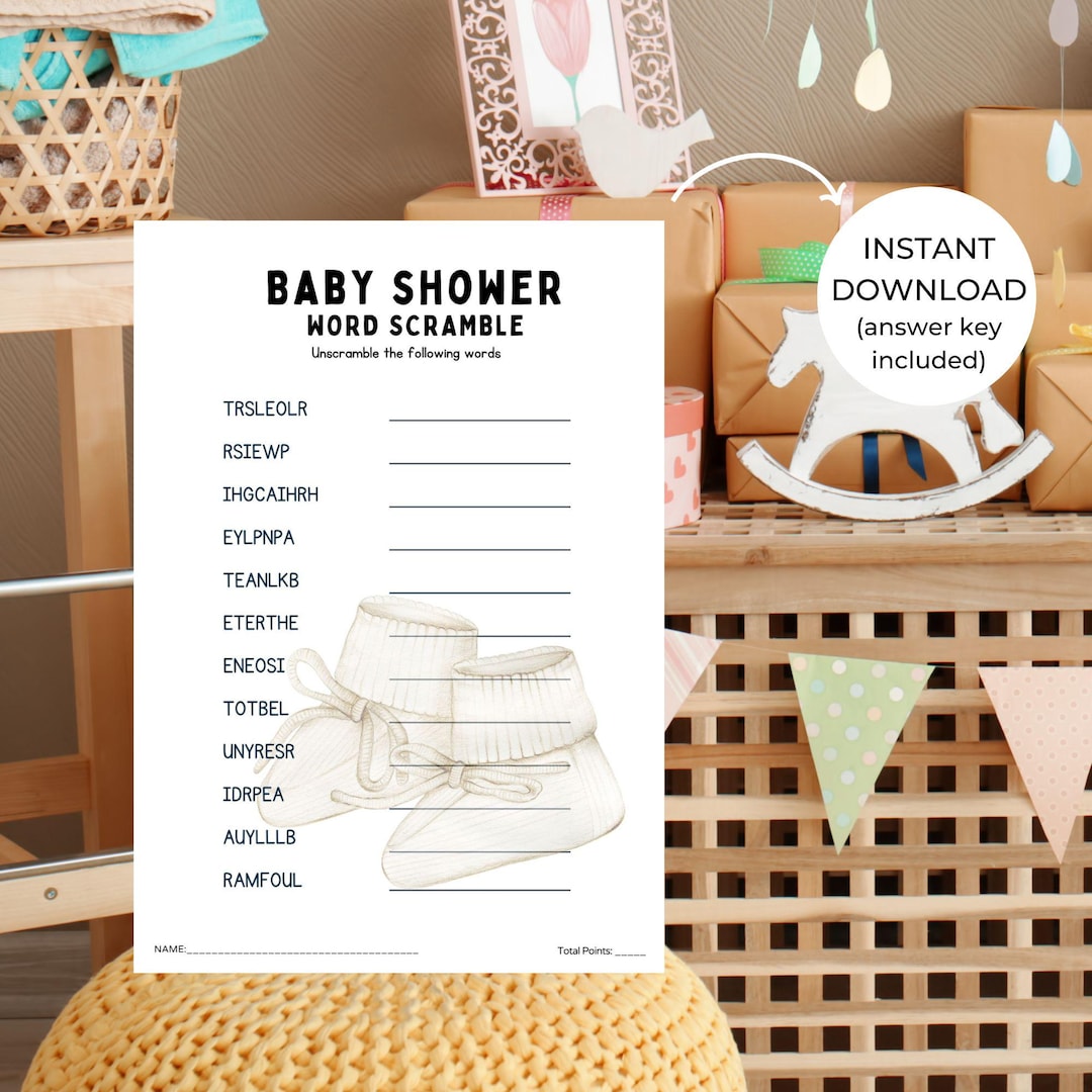 Baby Word Scramble Game | Printable Baby Shower Game | Baby Word Puzzle ...