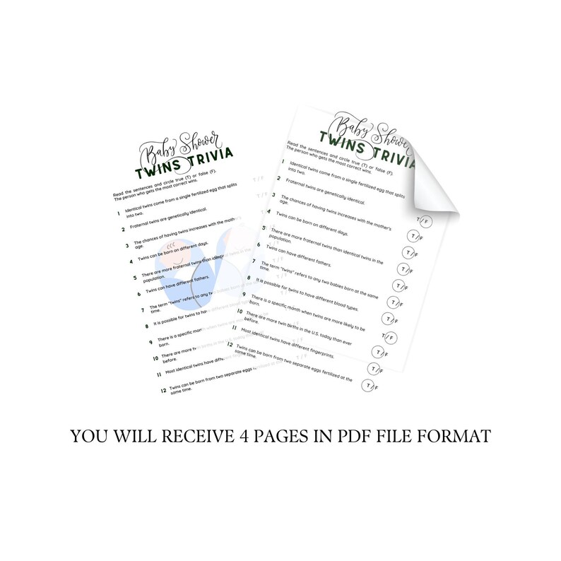 Twins Trivia Baby Shower Game | Three Styles for Twin Girls, Twin Boys ...