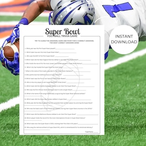 Super Bowl Football Trivia Party Game | Printable & Downloadable Party ...