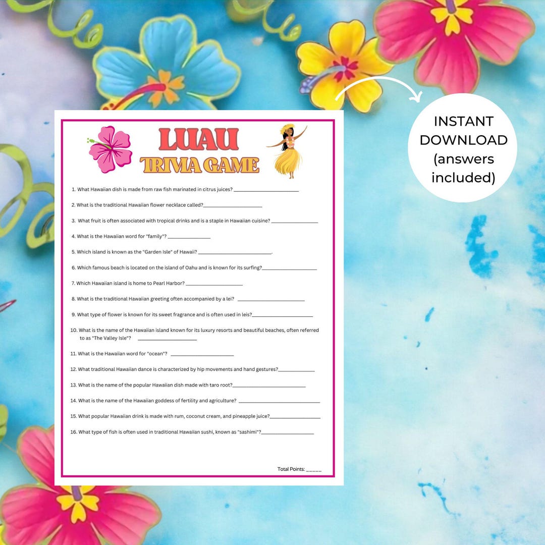 Luau Trivia Game – Fun Hawaiian-themed Party Game for Family and ...