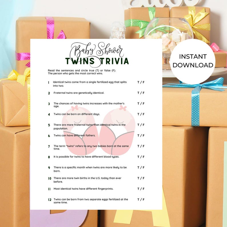 Twins Trivia Baby Shower Game | Three Styles for Twin Girls, Twin Boys ...