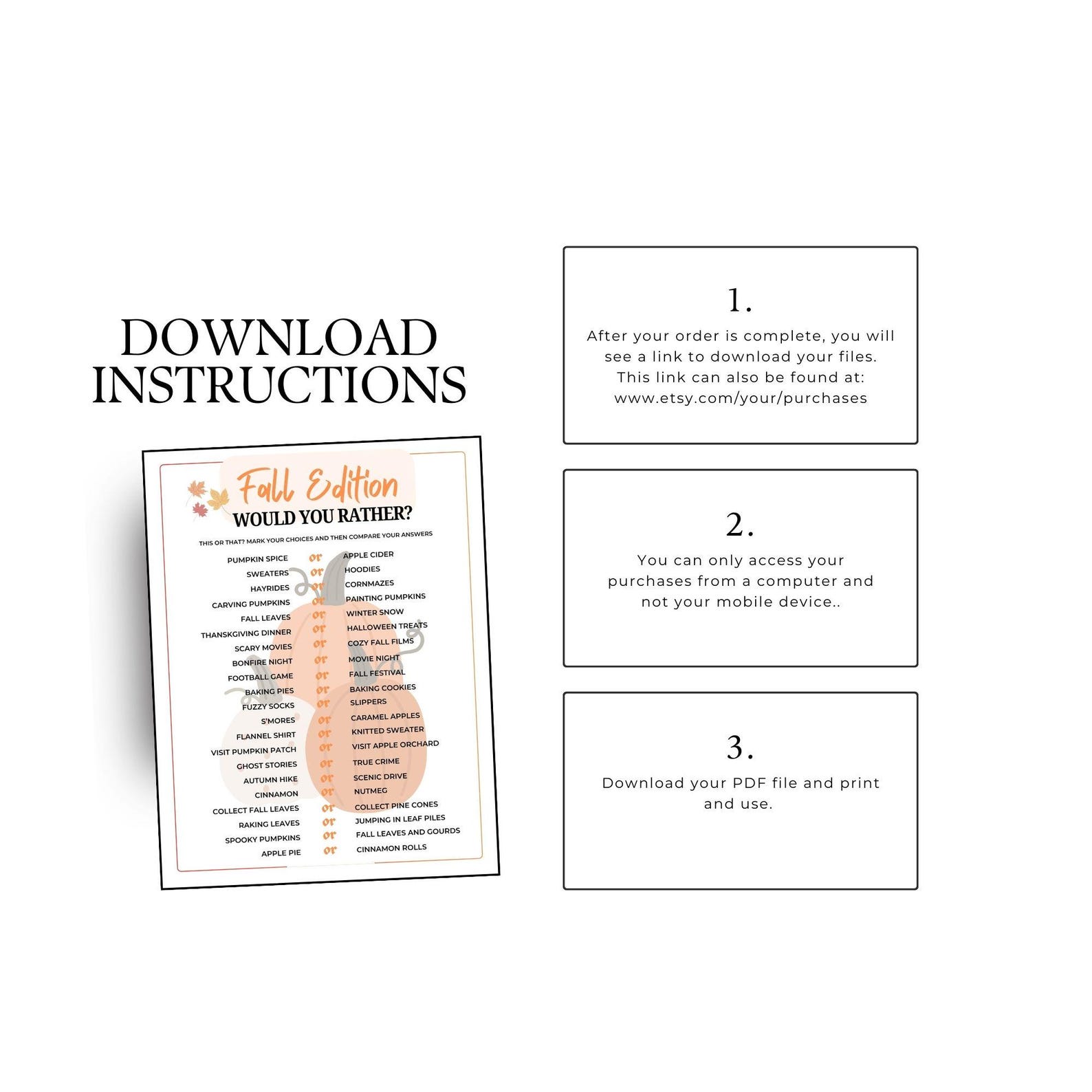 Would You Rather Game Fall Edition | Printable Fall Party Game - Etsy