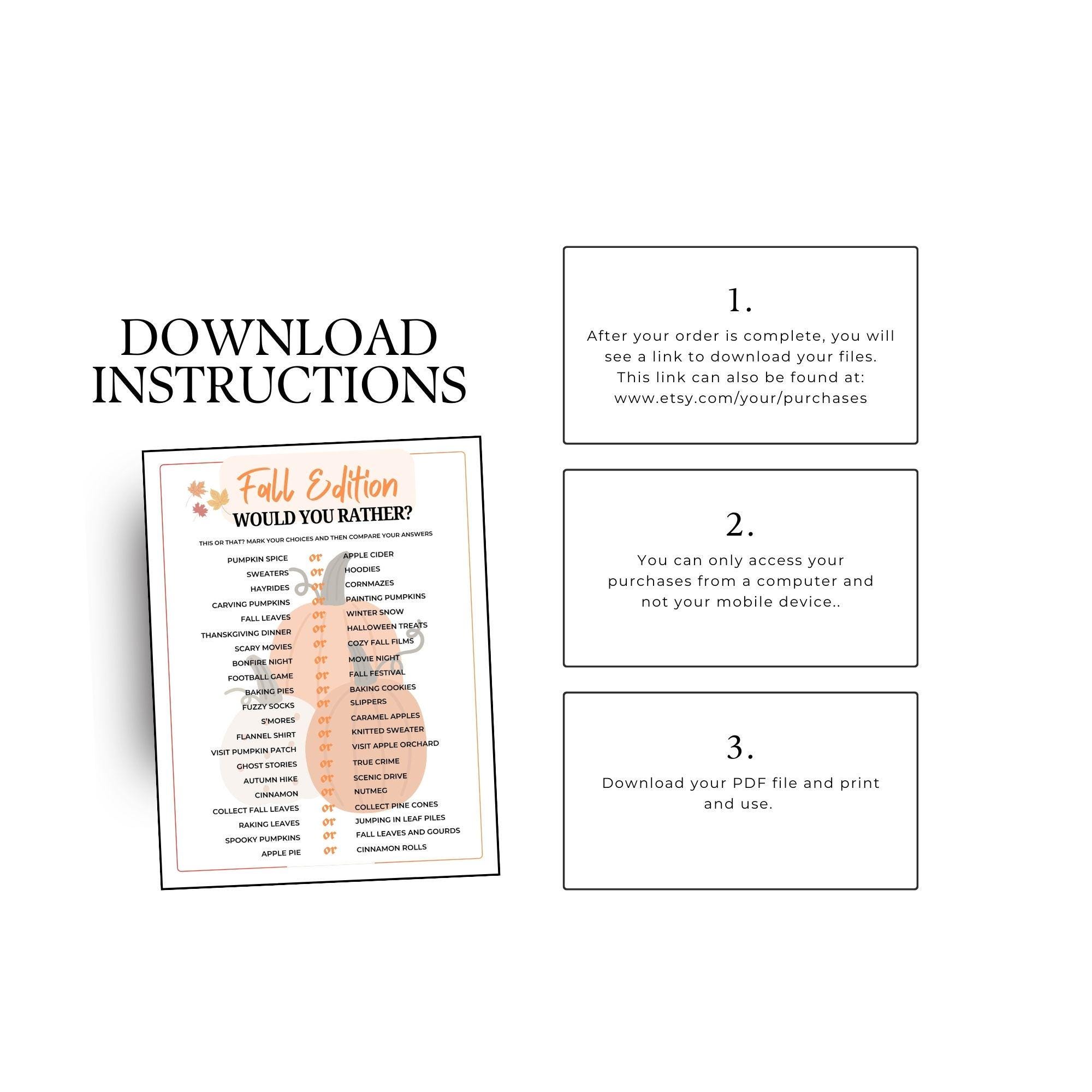 Would You Rather Game Fall Edition | Printable Fall Party Game - Etsy