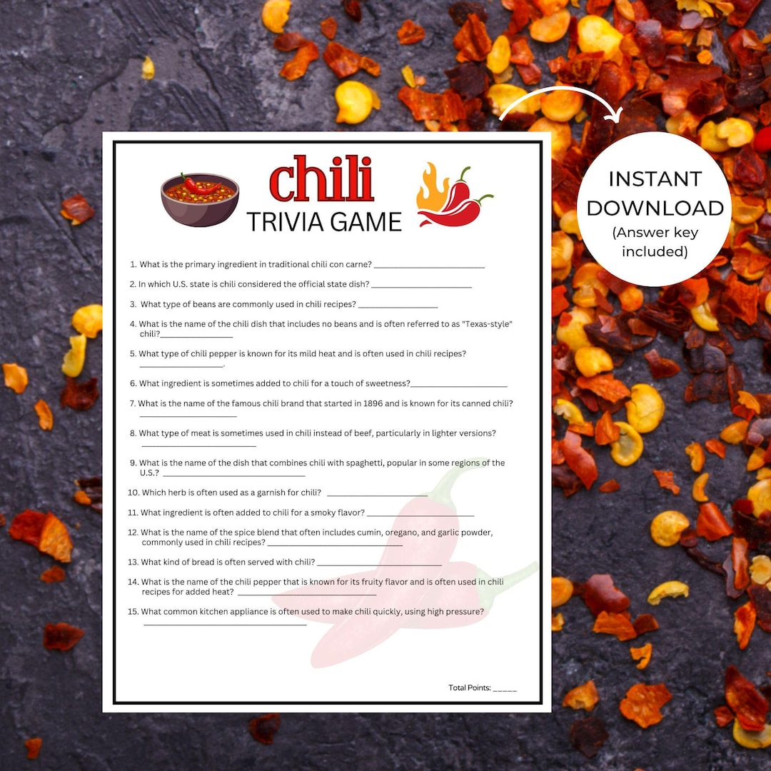 Printable Chili Trivia Game | Fun Quiz for Chili Cook-offs and ...