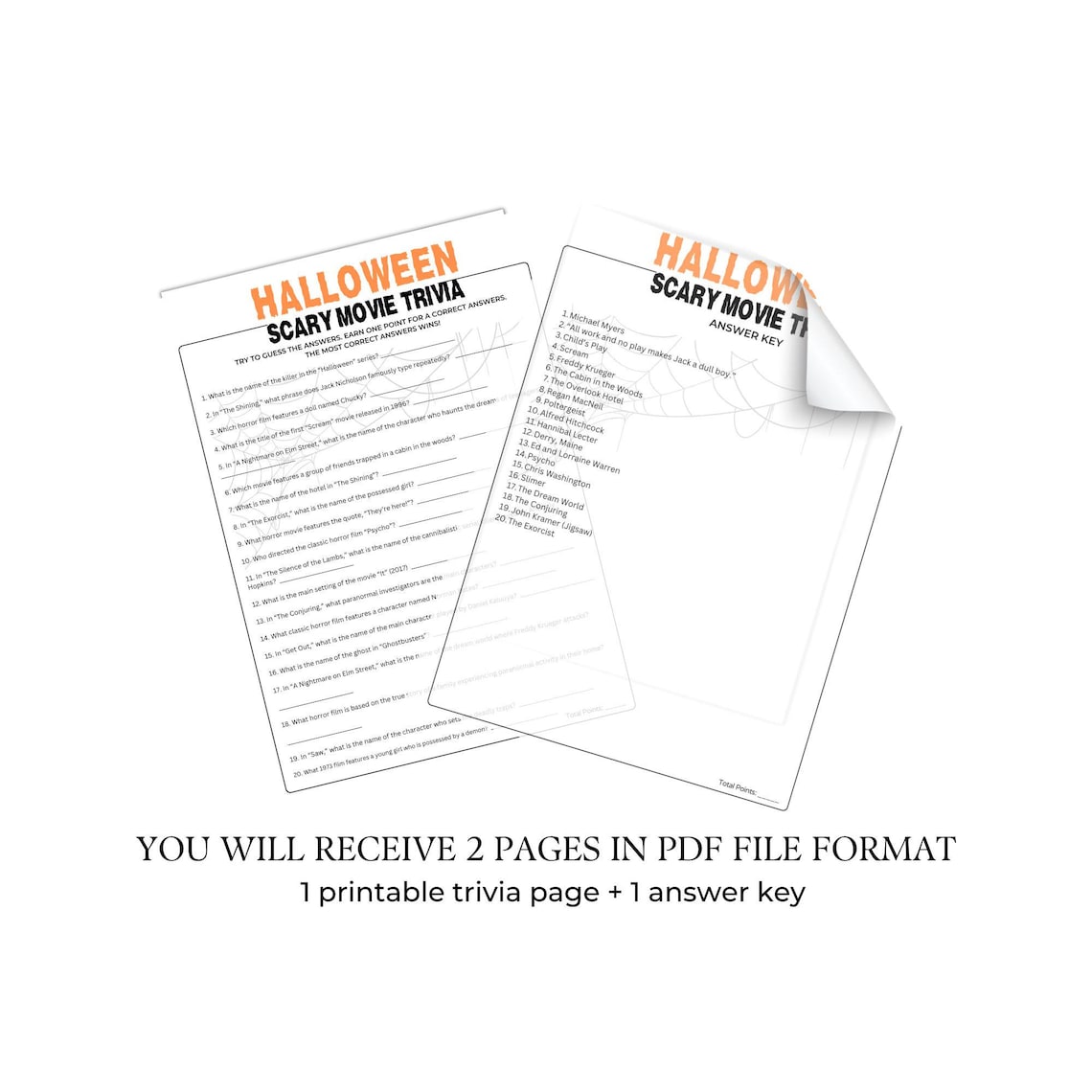 Scary Movie Trivia Game for Halloween - Etsy