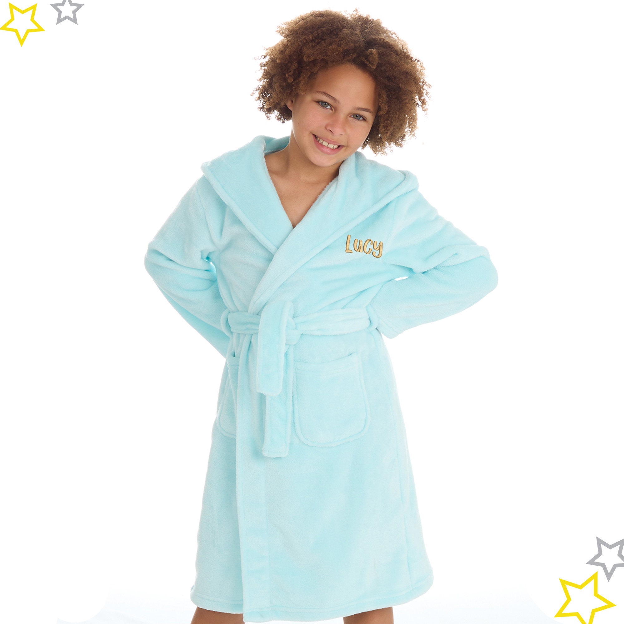 Personalised Girls Plush Fleece Hooded Dressing Gown Embroidered Robe ...