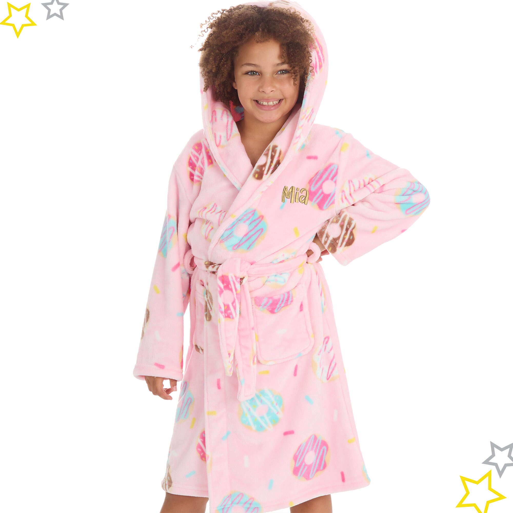 Personalised Girls Plush Fleece Hooded Dressing Gown Embroidered Robe ...