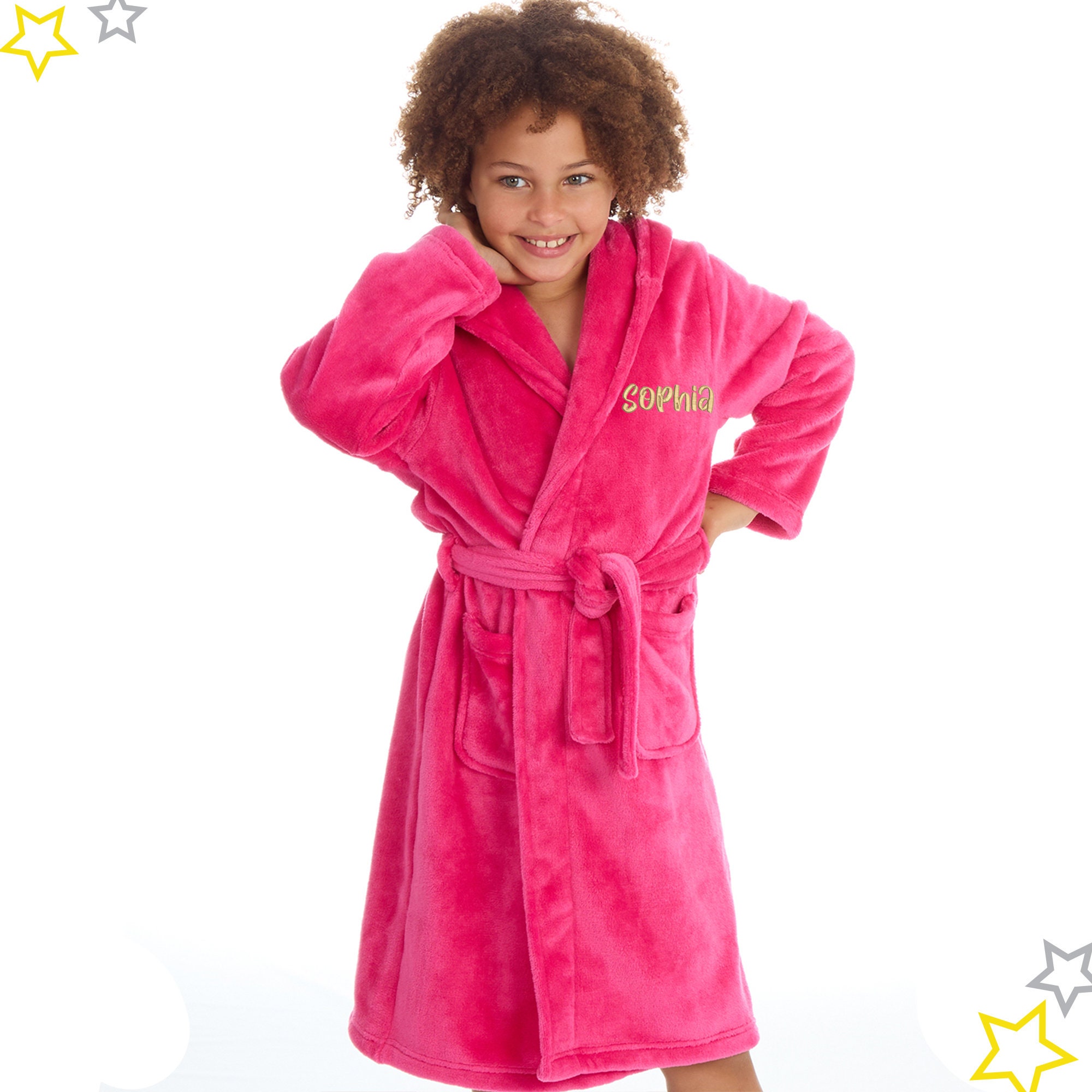 Personalised Girls Plush Fleece Hooded Dressing Gown Embroidered Robe ...