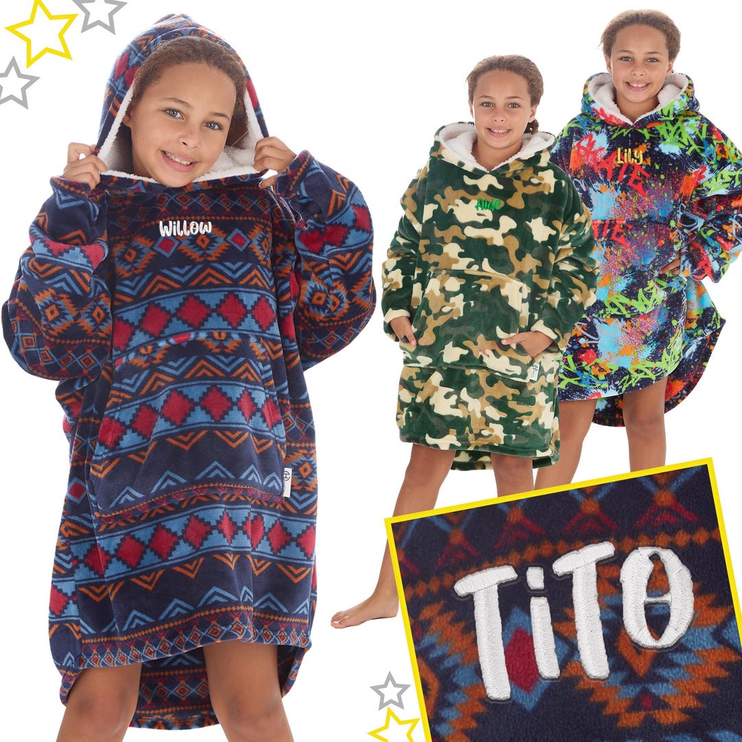 Personalised Girls Lounge Hoodie Blanket Snoodie Poncho Embroidered ...