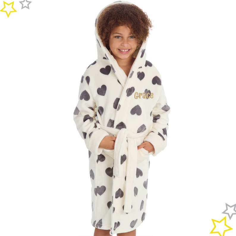 Personalised Girls Plush Fleece Hooded Dressing Gown Embroidered Robe ...