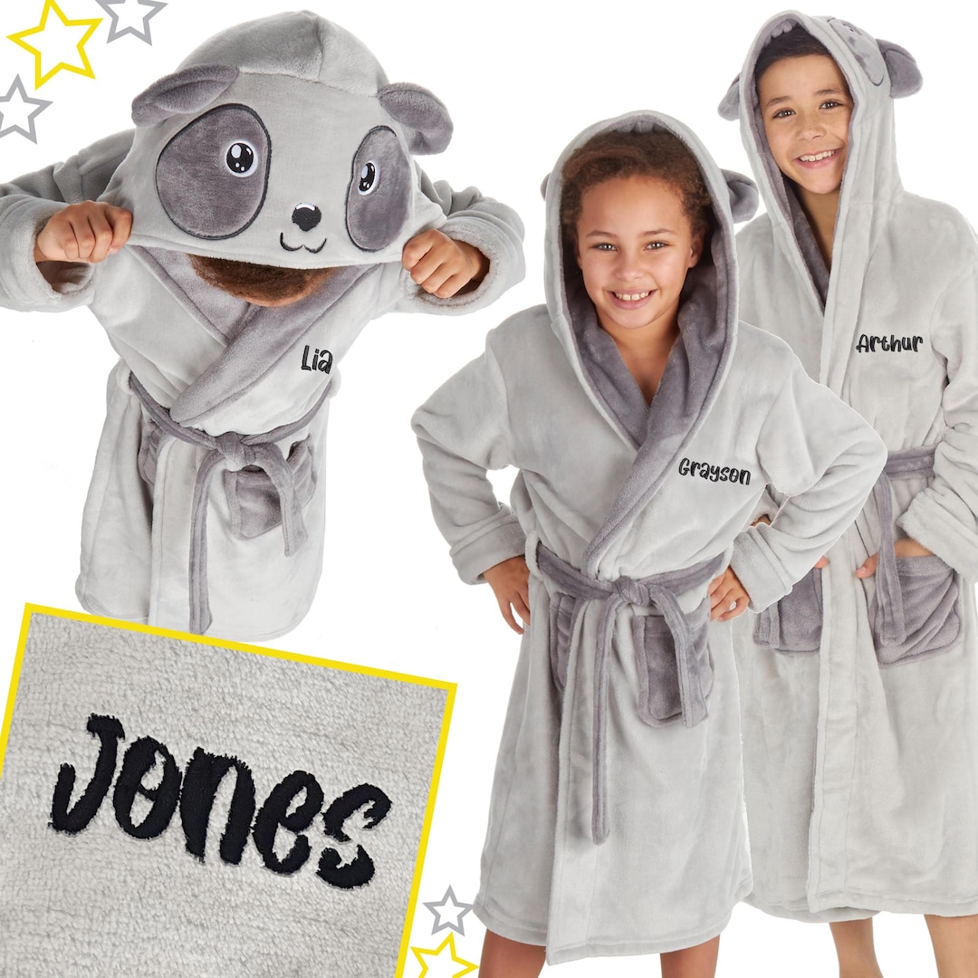 Personalised Kids Girls Boys Animal Dressing Gown Hooded Panda Bathrobe ...