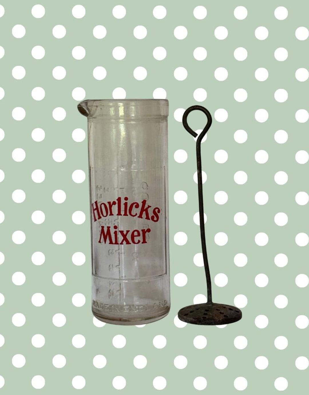 Vintage Horlicks Glass Mixer With Original Metal Tool | Retro British ...