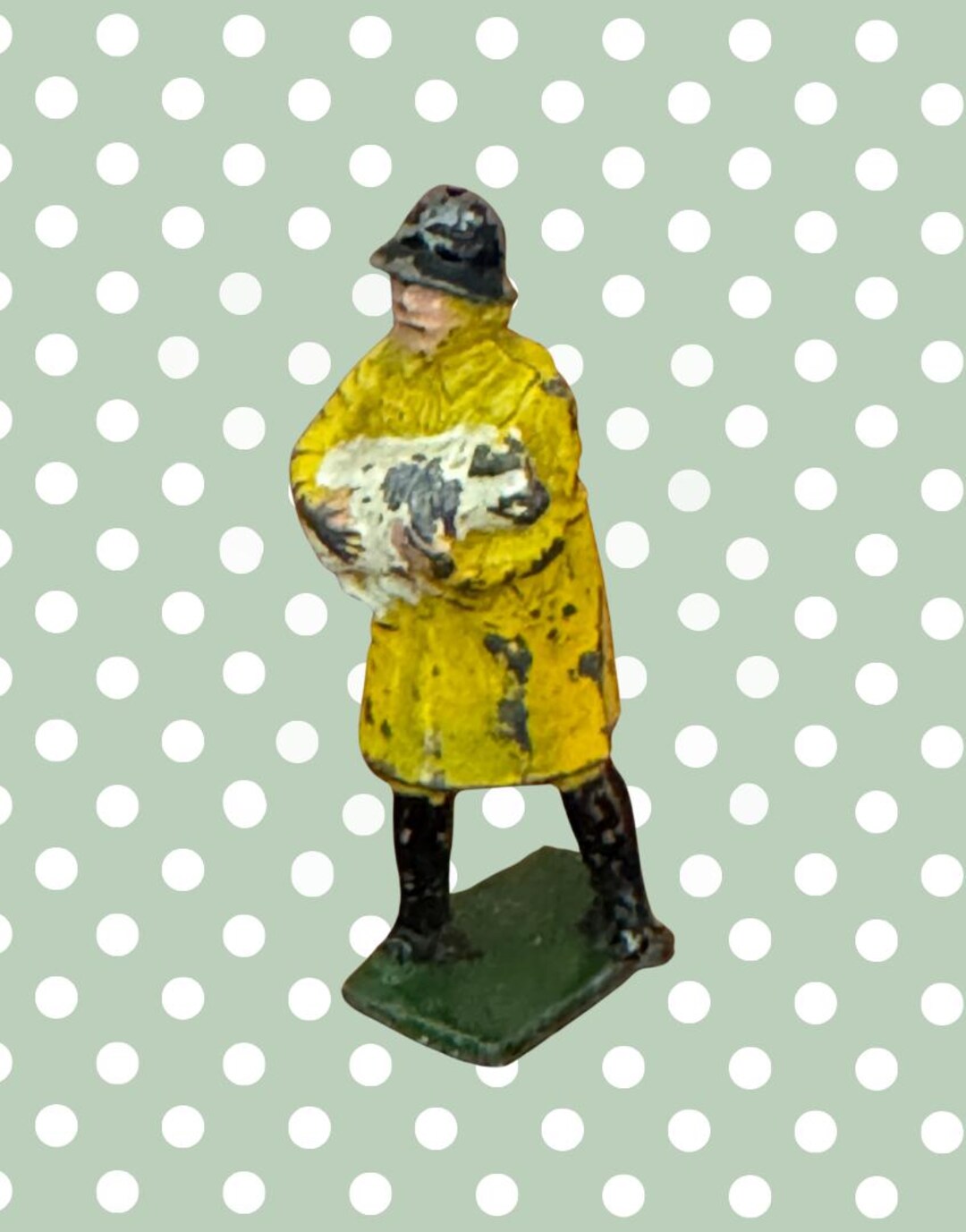 British Farmer Carrying Cream Sheep in Yellow Raincoat | 1920s Rare ...