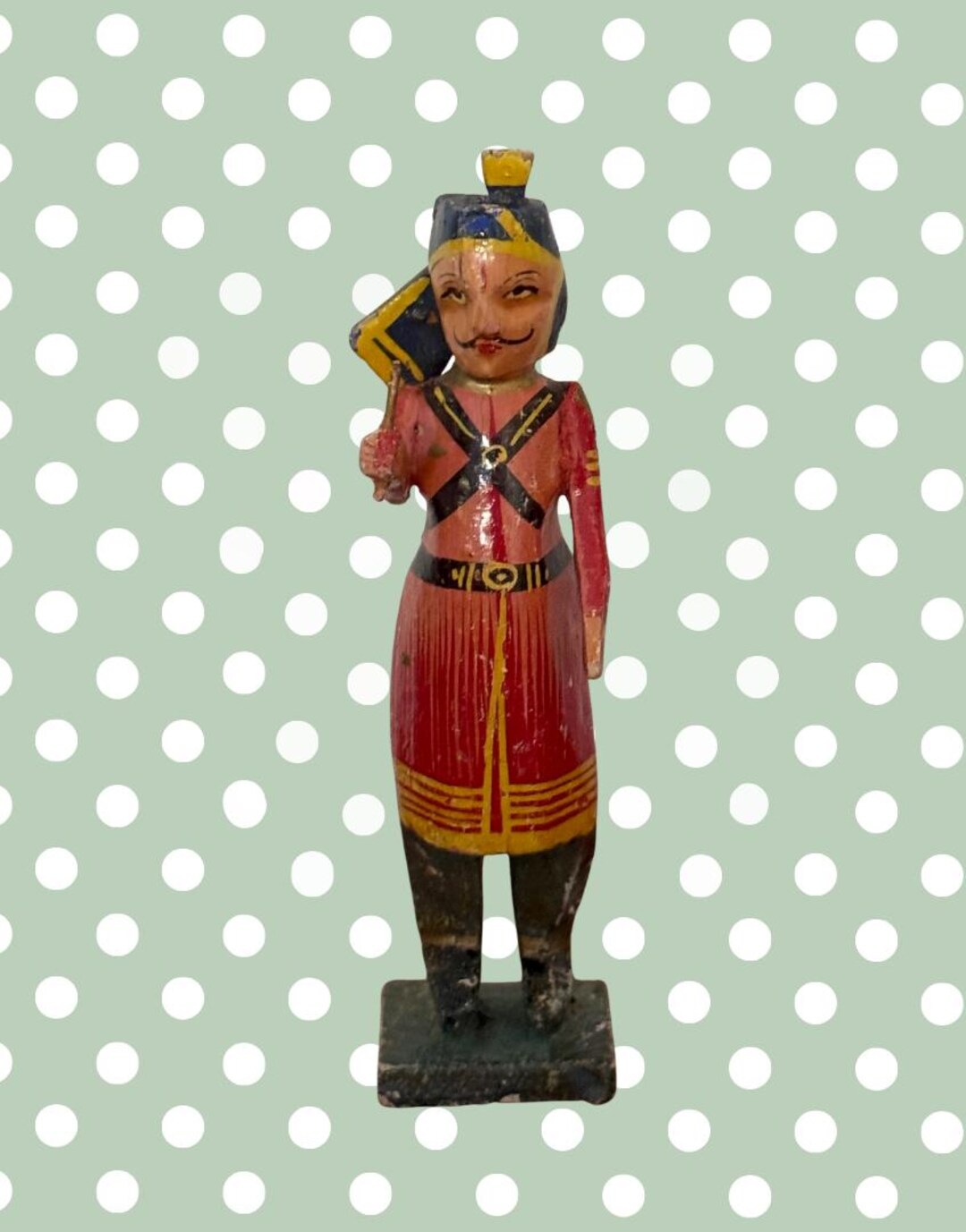 Hand-carved Indian Wooden Watchman Figurine - Brightly Painted ...